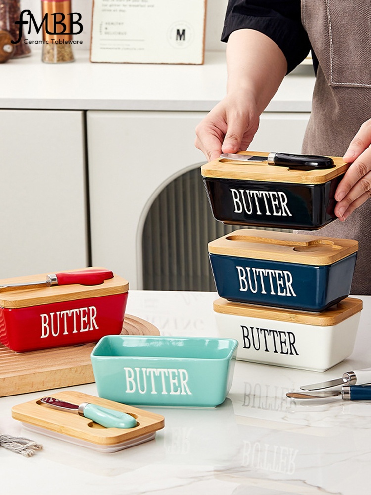 fMBB Butter Box with Lid and Knife - Airtight Covered Butter Keeper ...