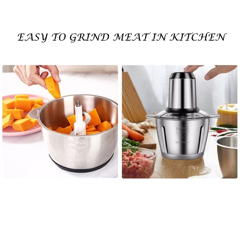 LEUSE Meat Grinder Chopper Electric Stainless Steel Blender 2L Garlic Grinder Meat Cutter ...