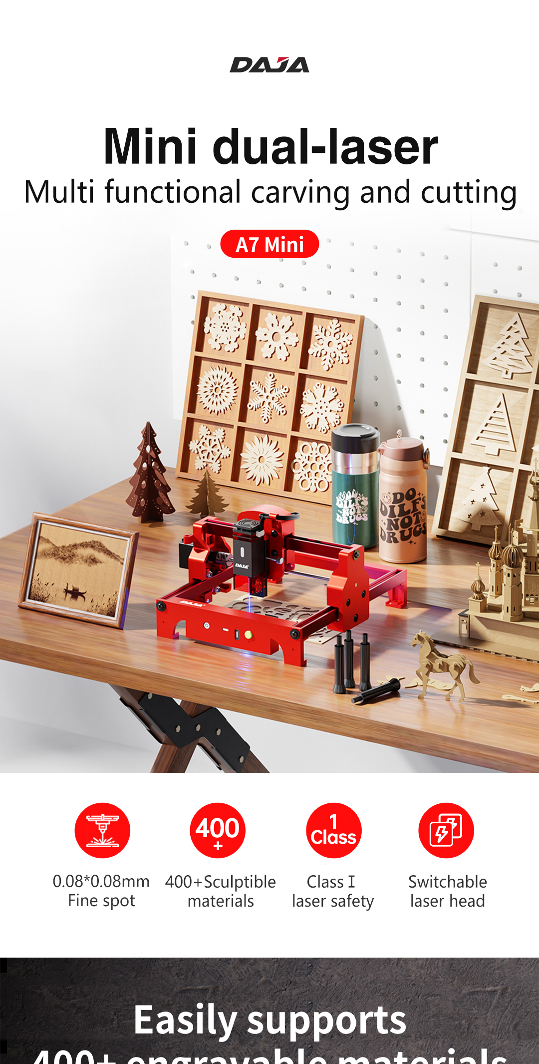 DAJA A7 mini 5W Laser Machine Engraving Wood Board Leather Kraft Paper ...