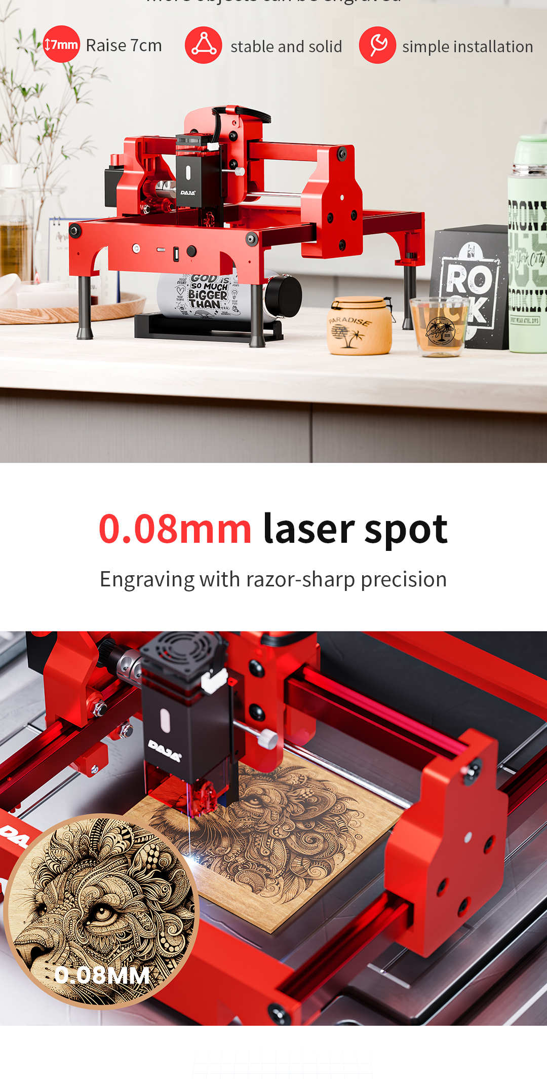 DAJA A7 mini 5W Laser Machine Engraving Wood Board Leather Kraft Paper ...