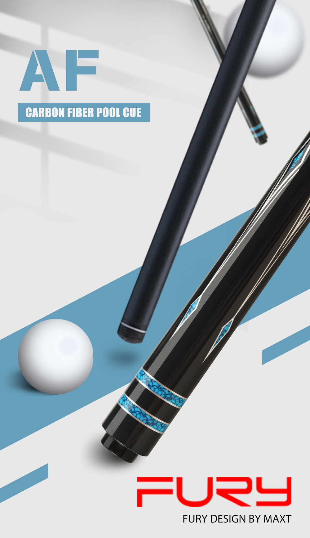 FURY Billiard AF Series Carbon Fiber Pool Cue Stick 12.5mm Professional ...