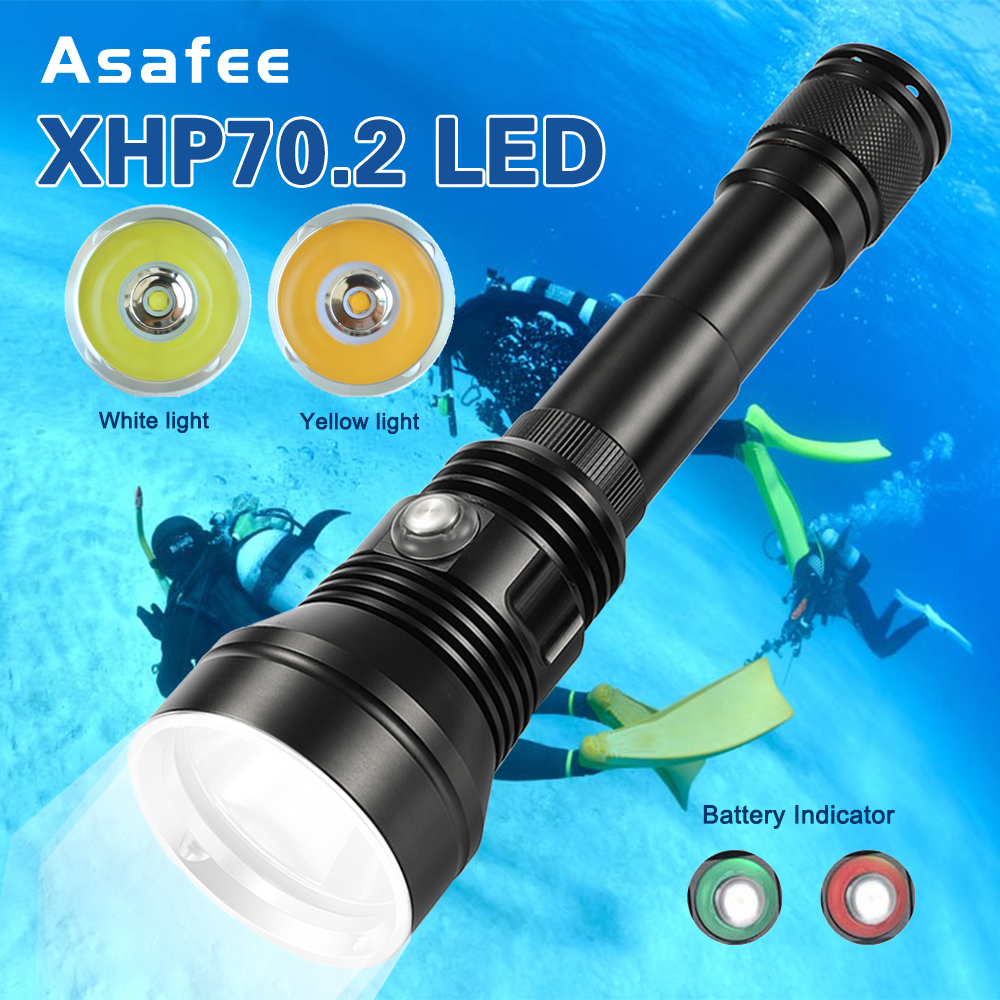 Asafee A33 6000LM Professional LED Diving Flashlight XHP70.2 White ...