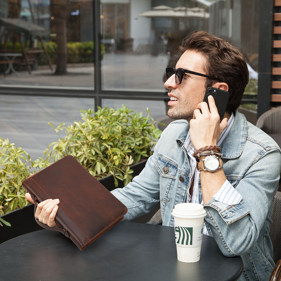 CONTACTS FAMILY A5 Notepad Holder Full Grain Leather Portfolio for Work ...