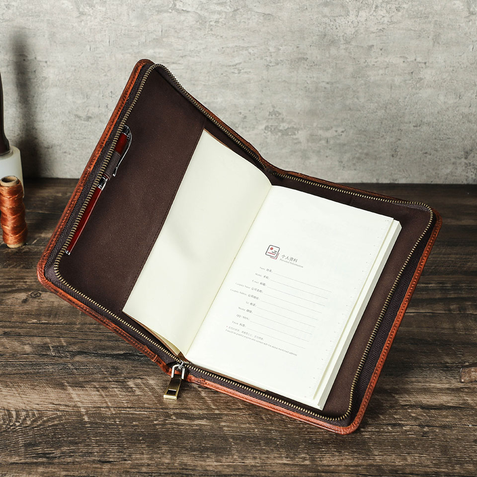 CONTACTS FAMILY A5 Notepad Holder Full Grain Leather Portfolio for Work ...
