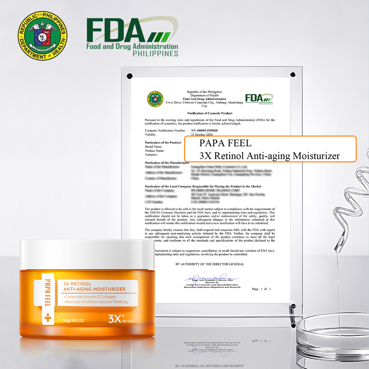 PAPA FEEL【Anti Aging Set】5D Peptide Fading Fine Lines Eye Cream 15g + 3X Retinol Collagen Anti ...