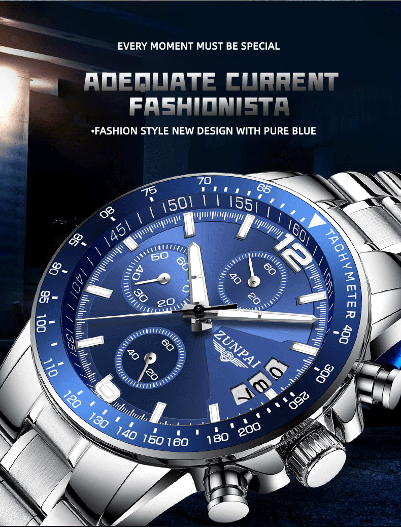 ZUNPAI Watch for Men Original Waterproof Stainless Business Quartz ...
