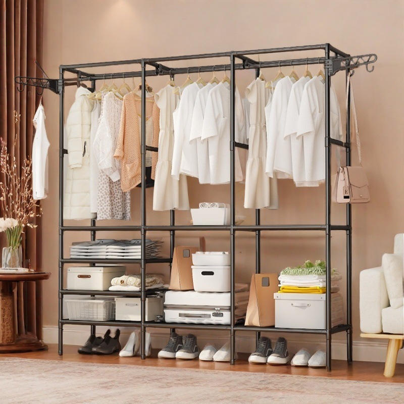 3 Row Hanger Rack Cabinet Clothes Hanger Bedroom Open Combination ...