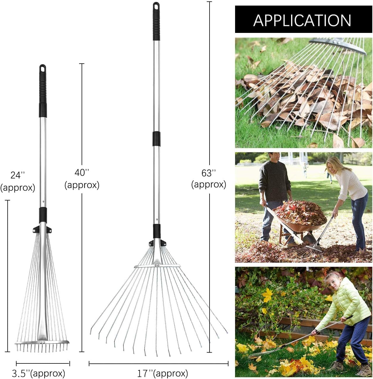 Adjustable Garden Metal Leaf Rake,Collapsible Telescopic Rake for ...