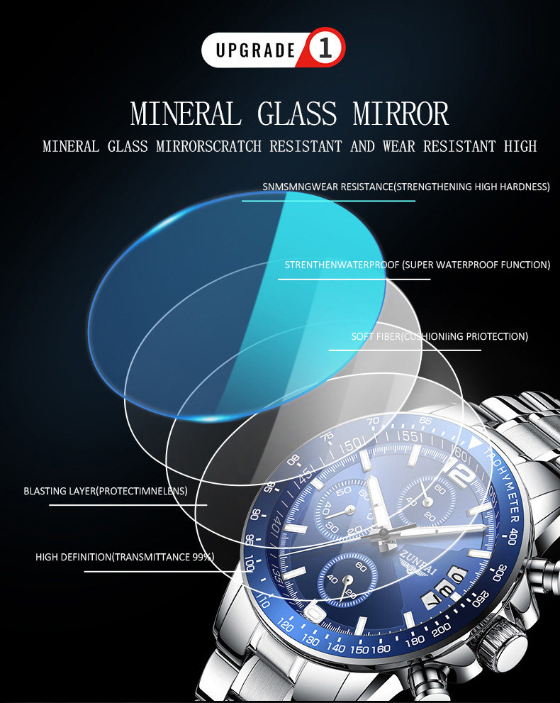 ZUNPAI Watch for Men Original Waterproof Stainless Steel Silver/Gold ...