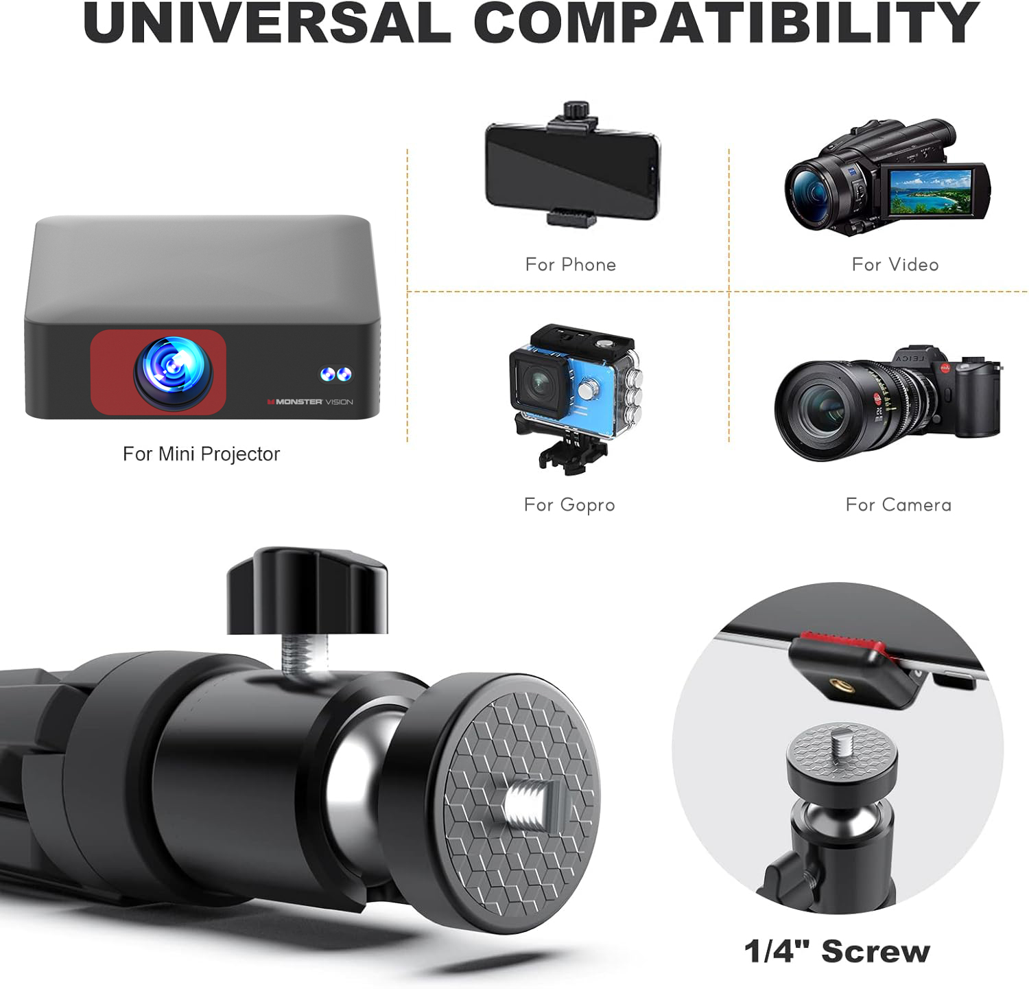 Monster Vision Mini Projector Tripod Stand 360° Rotation Desktop ...