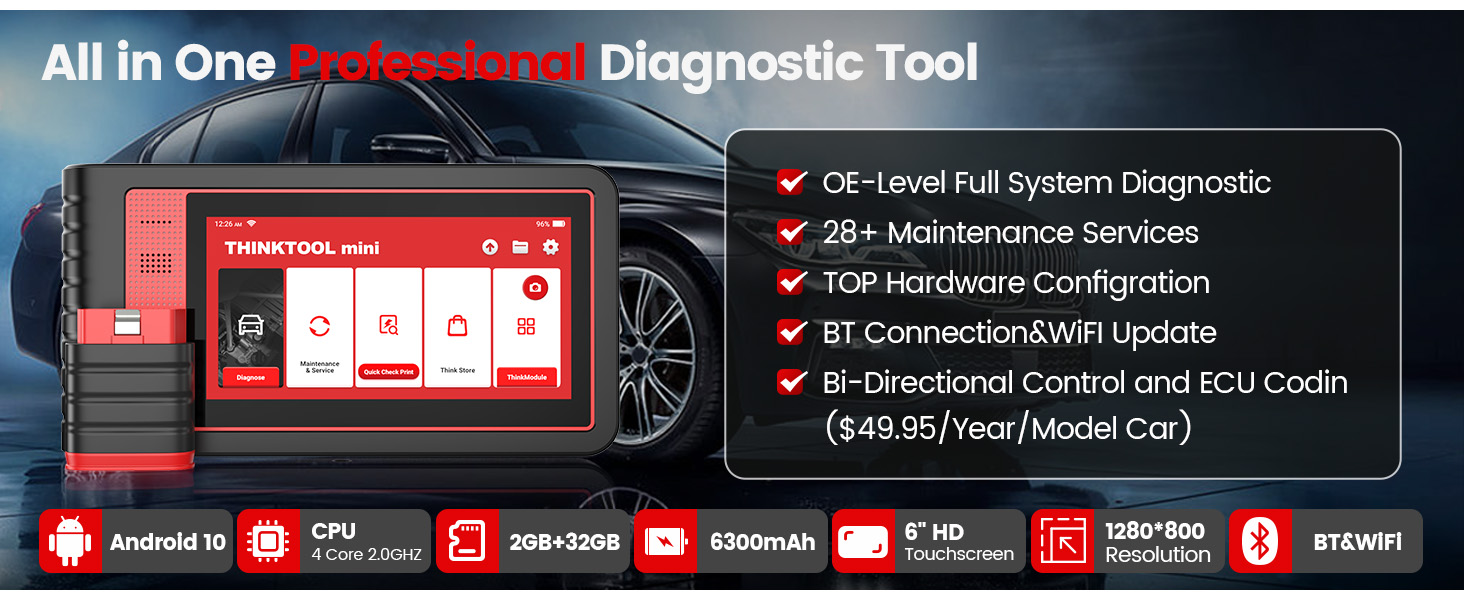 Thinkcar Thinktool Mini Car Advanced Bluetooth OBD2 Scanner Full System ...