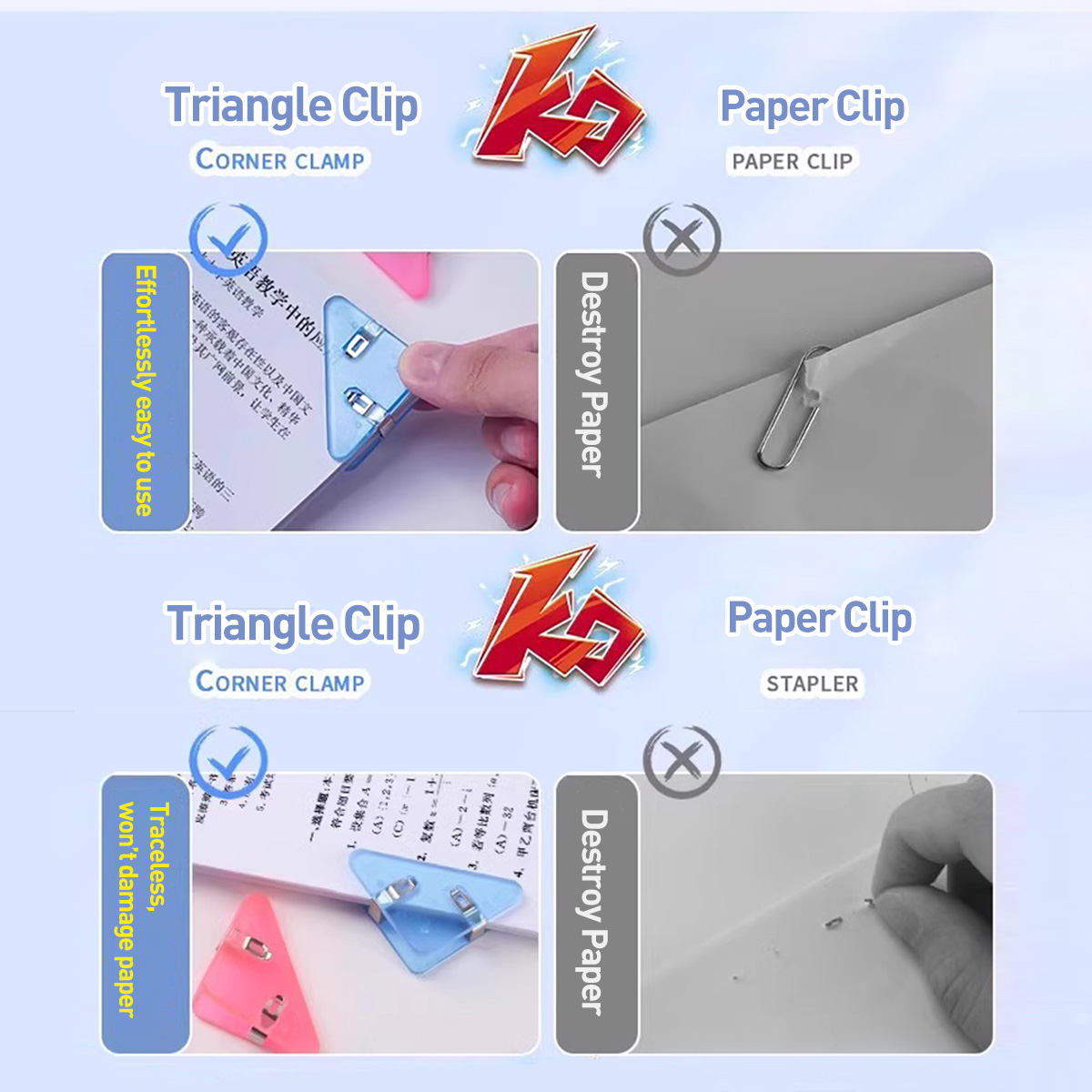(40mm)Colorful Steel Triangle Clips 3 Trendy Color Groups Clip, 80 ...