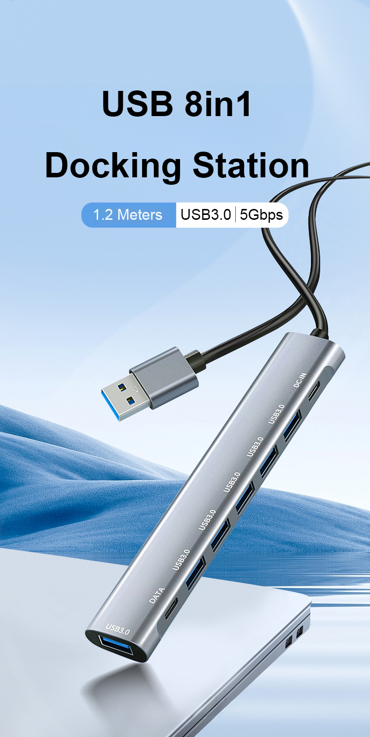 USB Hub 8-Port 3.0 Splitter with 1.2M Extension Long Cable Cord Ultra ...