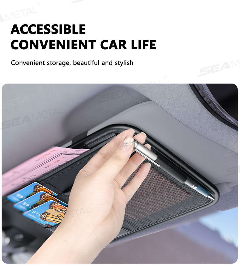 SEAMETAL Car Sun Visor Storage Bag PU Leather Multi-Pocket Sun Visor ...