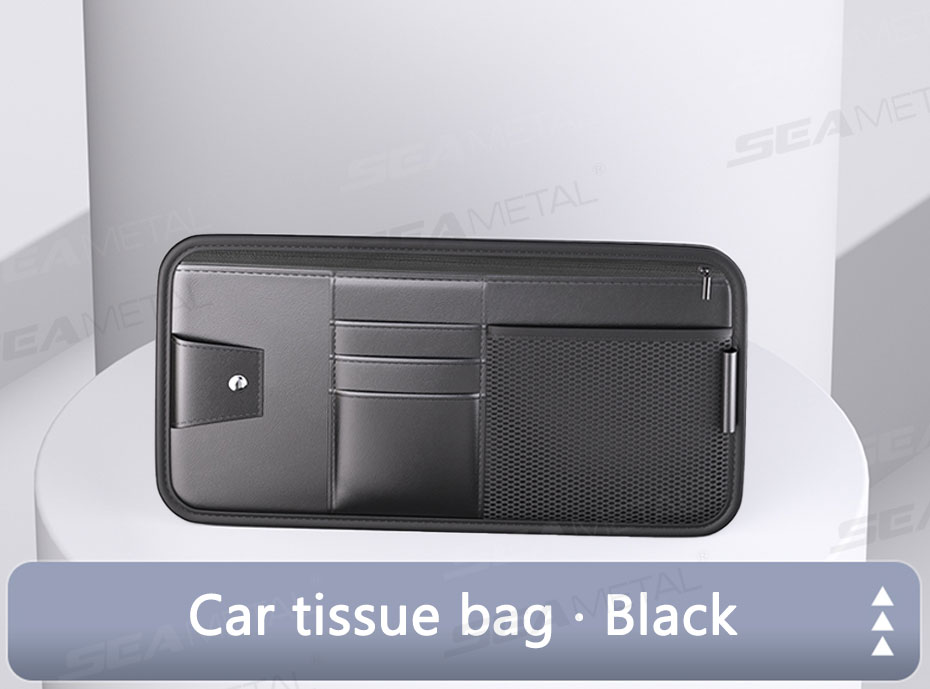 SEAMETAL Car Sun Visor Storage Bag PU Leather Multi-Pocket Sun Visor ...