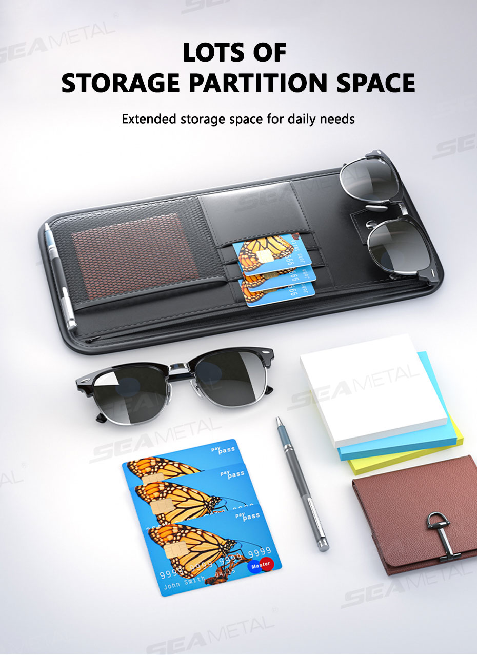 SEAMETAL Car Sun Visor Storage Bag PU Leather Multi-Pocket Sun Visor ...