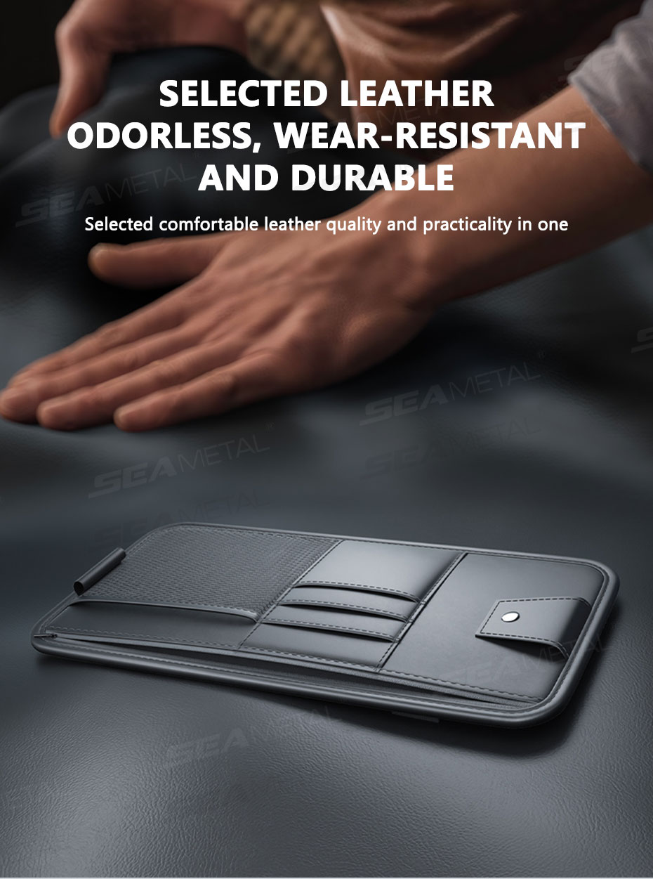 SEAMETAL Car Sun Visor Storage Bag PU Leather Multi-Pocket Sun Visor ...