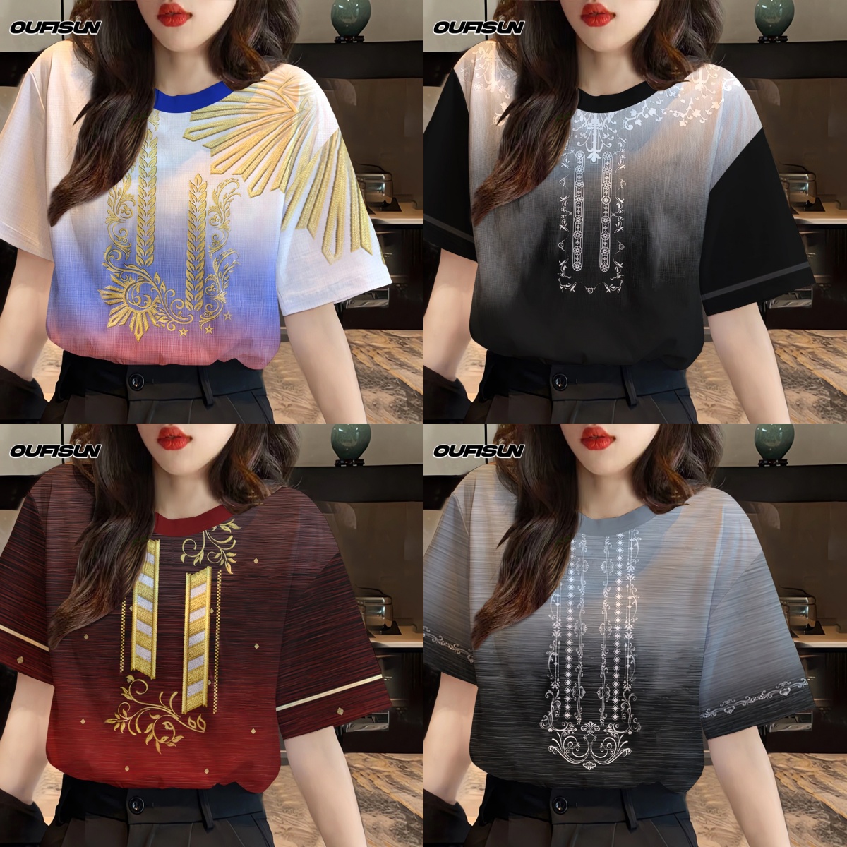 2025 Asean Attire For Women Ethnic Style T-Shirt For Women's Gradient ...