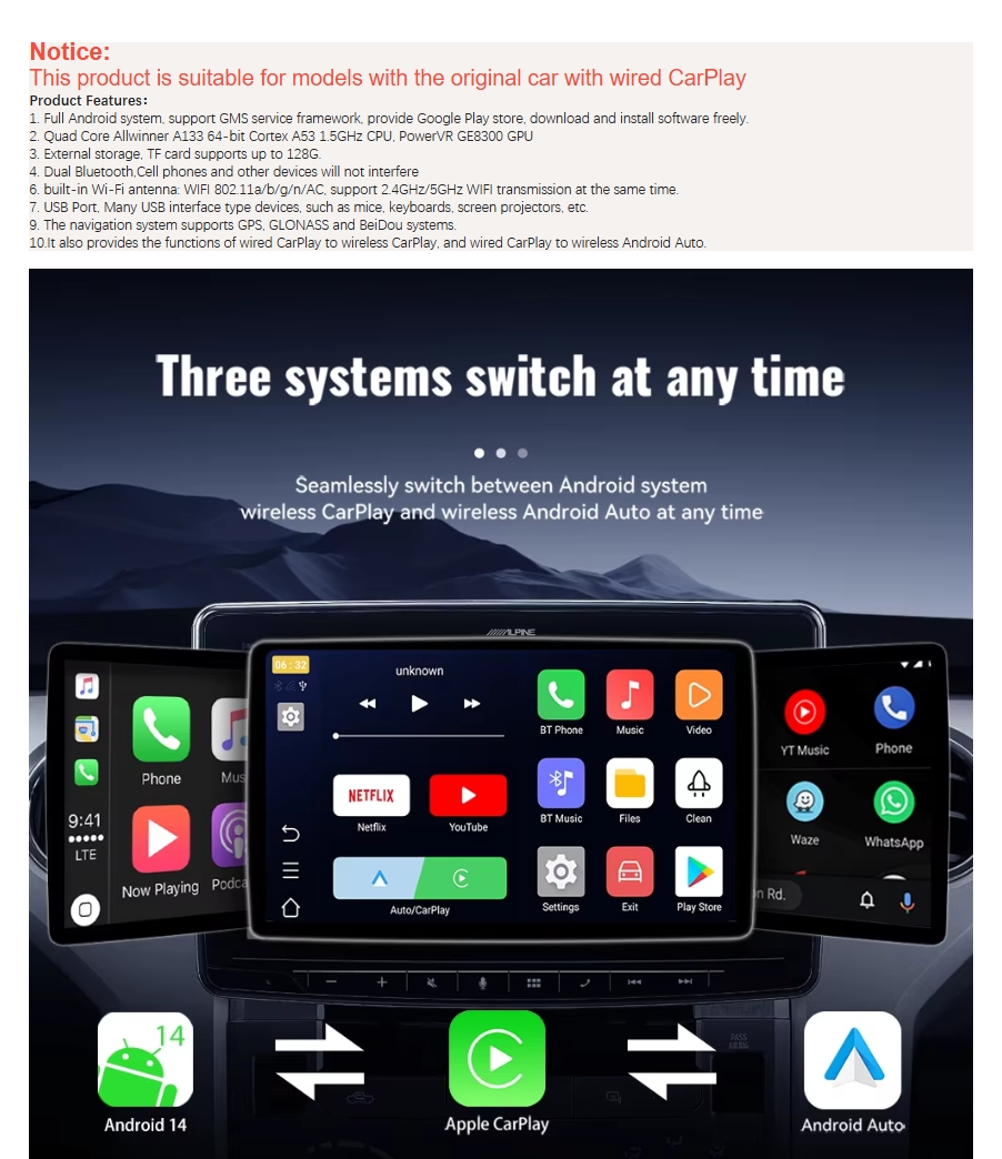 XUDA 2025 Android 14 3In1 CarPlay Ai Box Wireless Android Auto USB ...