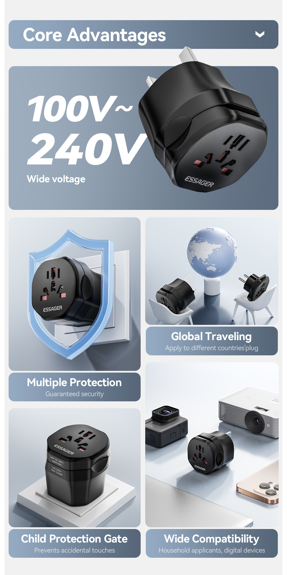 Essager UK/ EU Turn All Types Adapter Travel Universal Adapter Plug ...