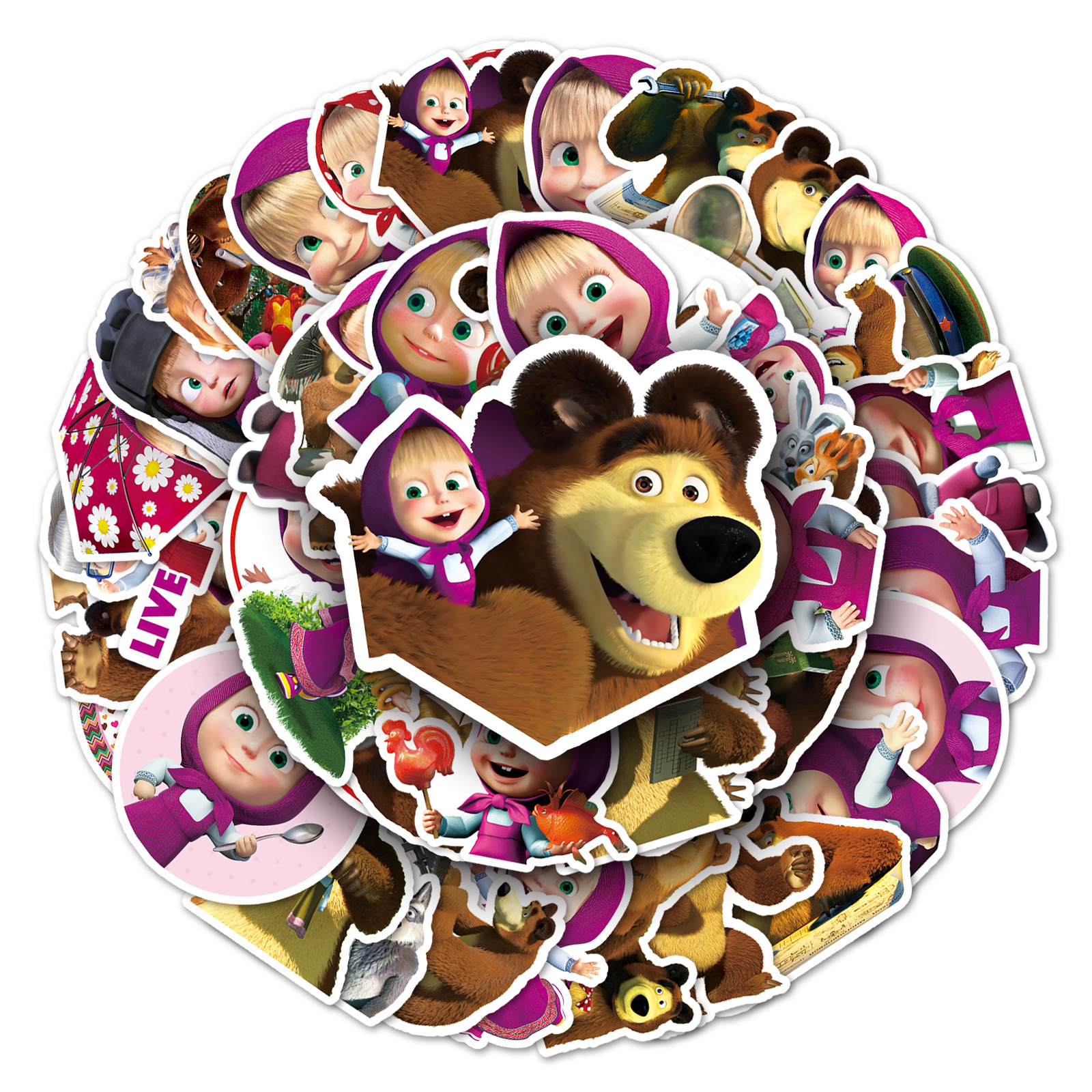 50Pcs Anime Masha and Bear Stickers Graffiti Waterproof Sticker Cute ...