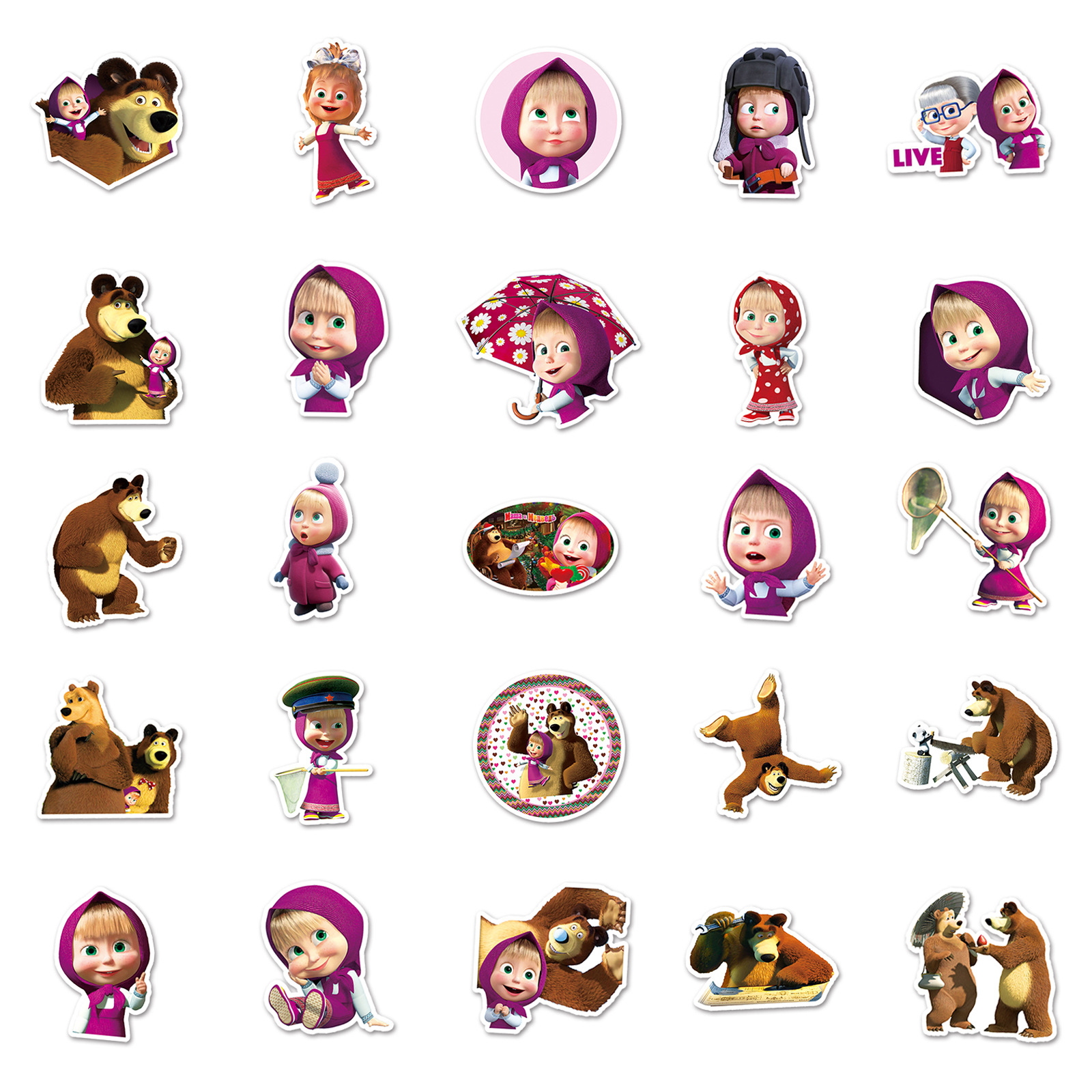 50Pcs Anime Masha and Bear Stickers Graffiti Waterproof Sticker Cute ...