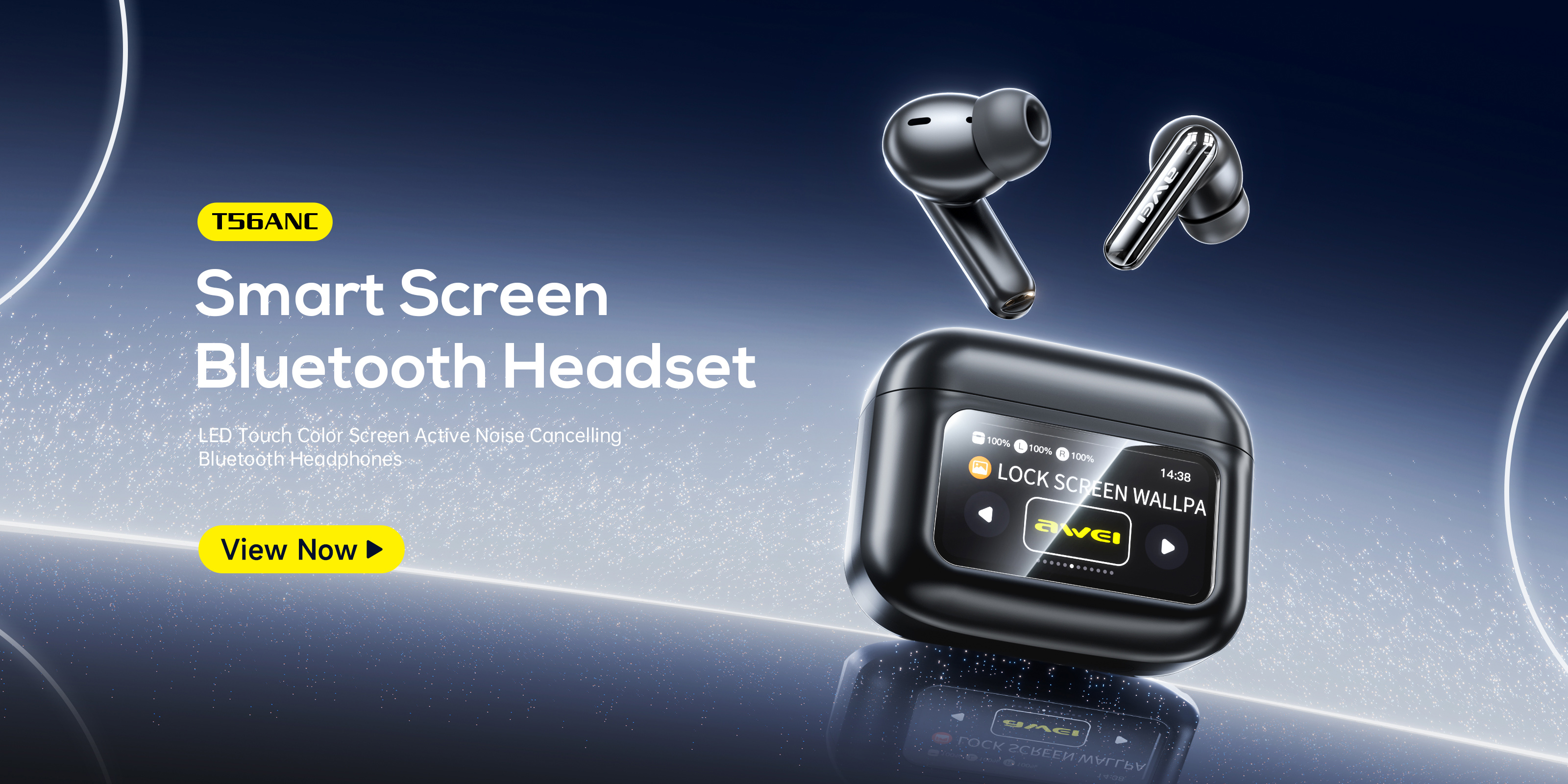 Awei Bluetooth Earphones Smart Touch Screen Bluetooth 5.4 ANC+ENC Noise ...