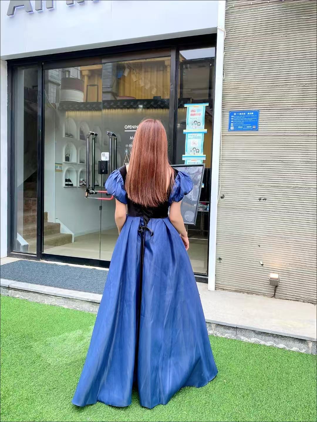 Hawlife Korean Blue Prom JS Ball Evening Civil Wedding Debut Graduation ...