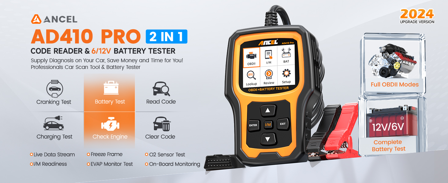 ANCEL AD410 Pro Automotive 2 in 1 OBD2 Scanner Battery Tester Engine ...