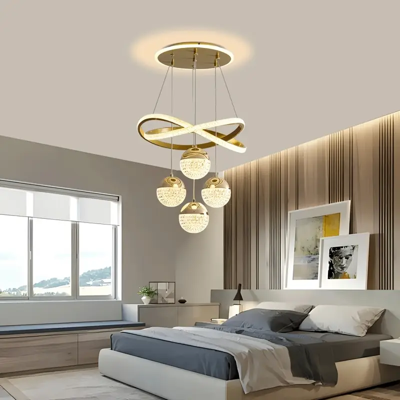 Penadant Light LED 4 Heads Tricolor Remote Control Ceiling Chandelier ...
