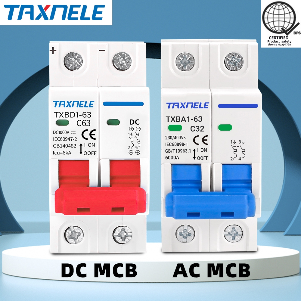 TAXNELE 2P DC AC MCB Solar Mini Circuit Breaker Battery Switch 63A DC MCB for Photovoltaic PV ...