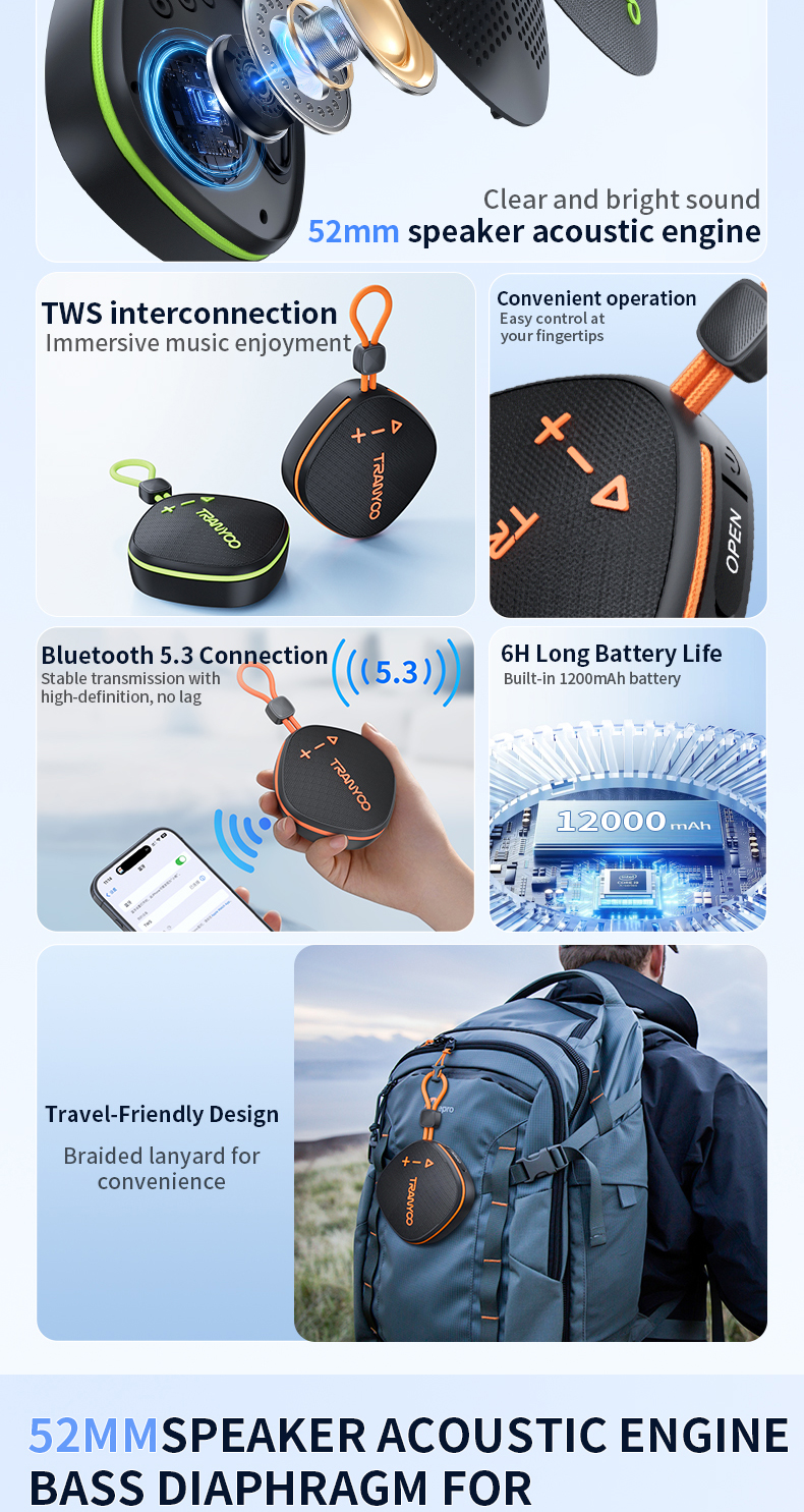 Tranyoo B16 Speaker Bluetooth 5.3 Hi-Fi Stereo Stylish TWS ...