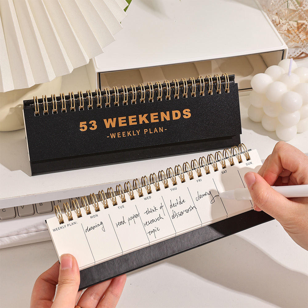 53 sheets White Simple Horizontal 53 Weekends Weekly Plan Undated Coil ...