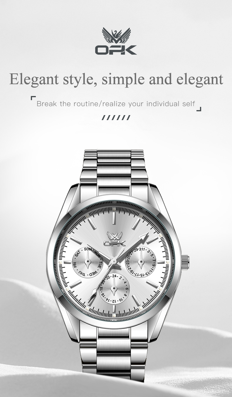 OPK Watch For Men Waterproof Original Stainless Steel Quartz Luminous ...