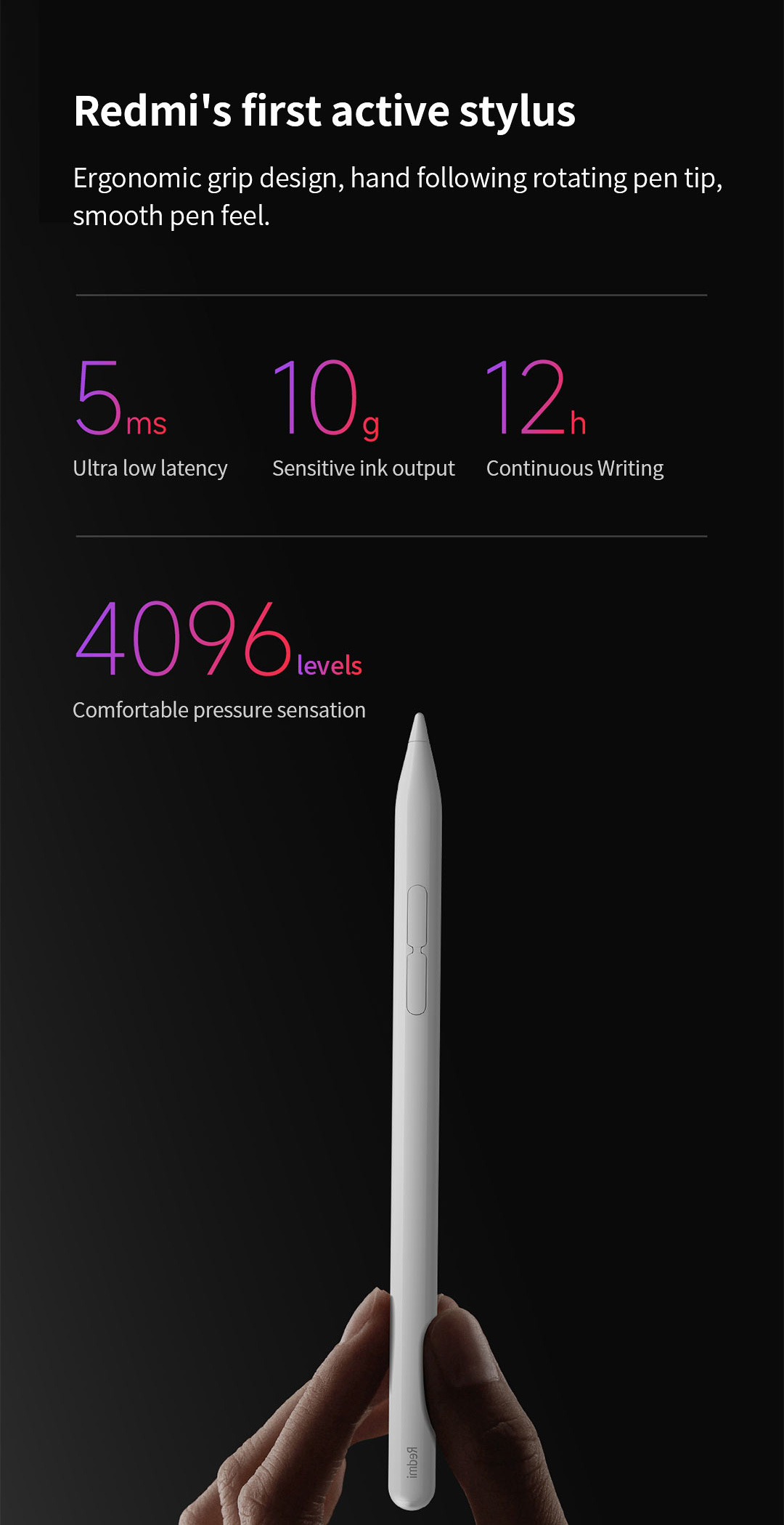 Redmi Smart Pen For Redmi Pad Pro Millisecond-Level Ultra-Low Latency 4096 Levels Pressure ...