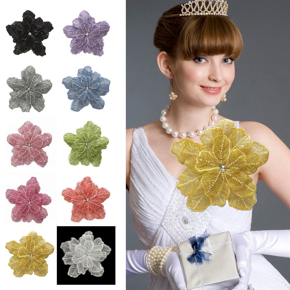 MERIGGIARE Flower Patches, Lace Beads Three Layers Sew On Patch, Decor ...