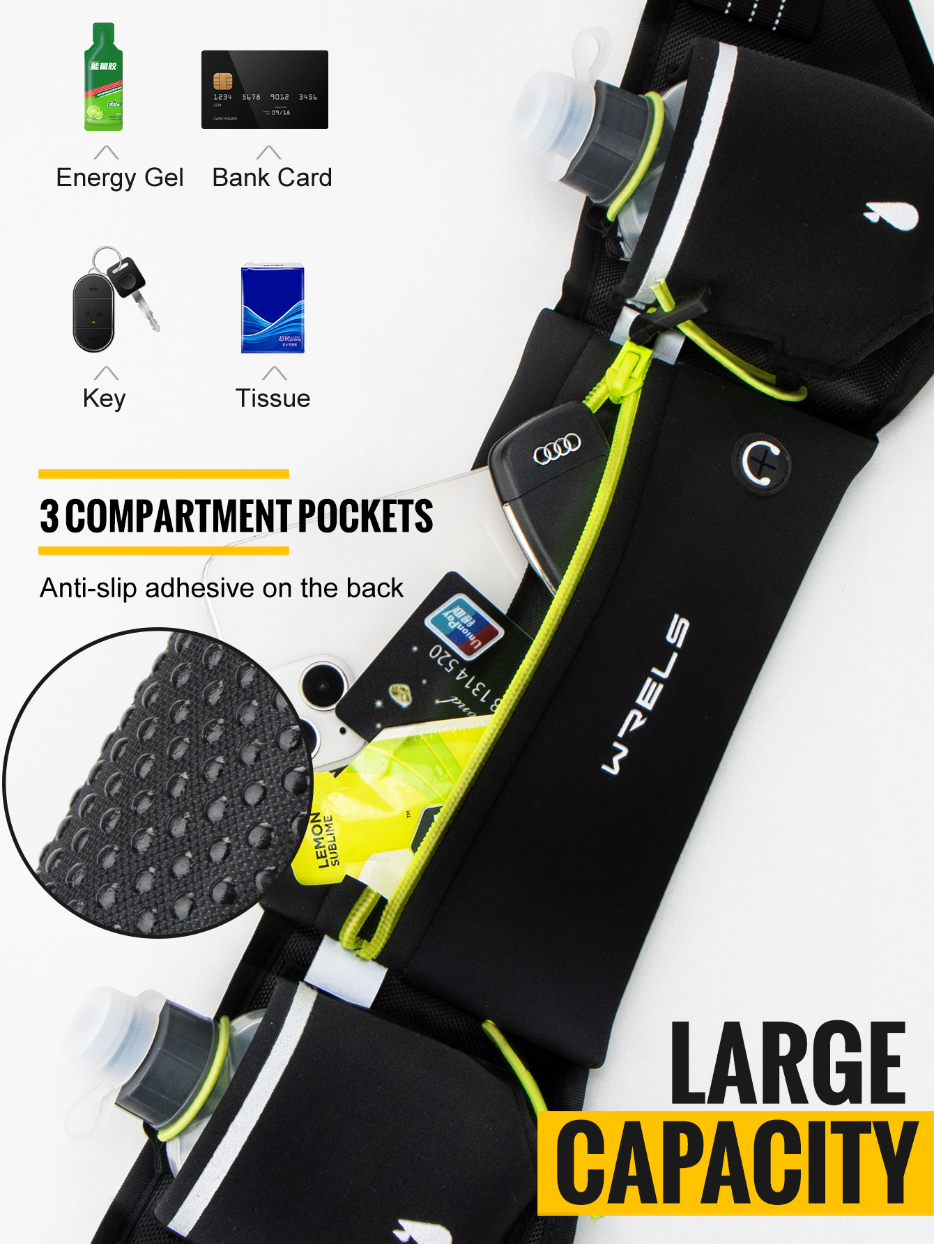 WRELS Running Waist Bag with 2pcs Hydration Bottles for Hiking Jogging ...