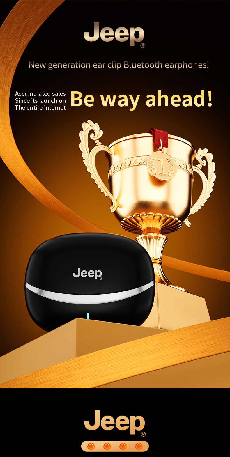 Jeep EC031 Ear Clip Open-Ear Bluetooth Earphones HiFi Sound HD Calls ...