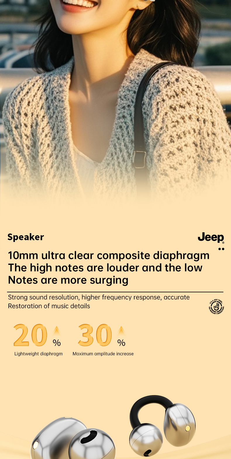 Jeep EC031 Ear Clip Open-Ear Bluetooth Earphones HiFi Sound HD Calls ...