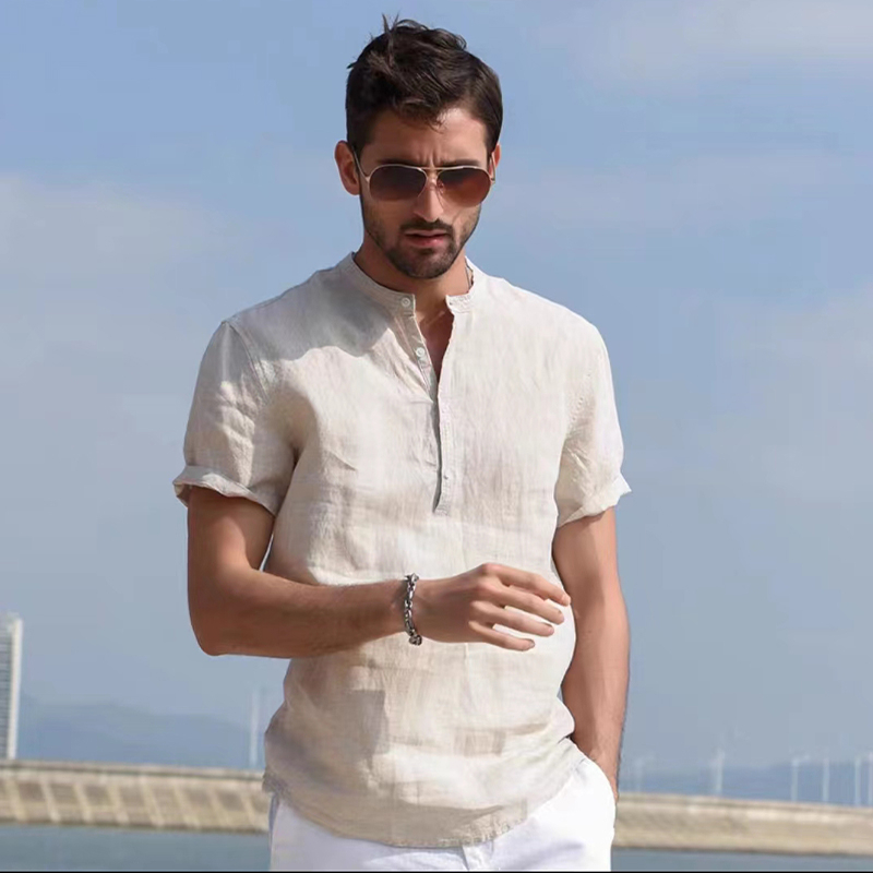 YIYI Premium Chinese Collar Casual Polo for Men Plain Cotton Short ...