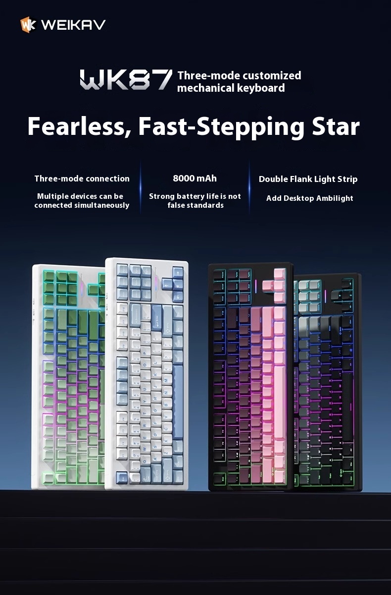 WEIKAV WK87 Wireless Mechanical Keyboard 75% Hot swappable RGB GASKET ...