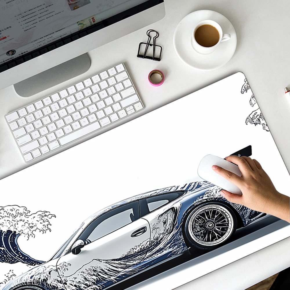 The Wave Racing Car Desk Mat, Ocean Wave Car Mouse Pad night view ...