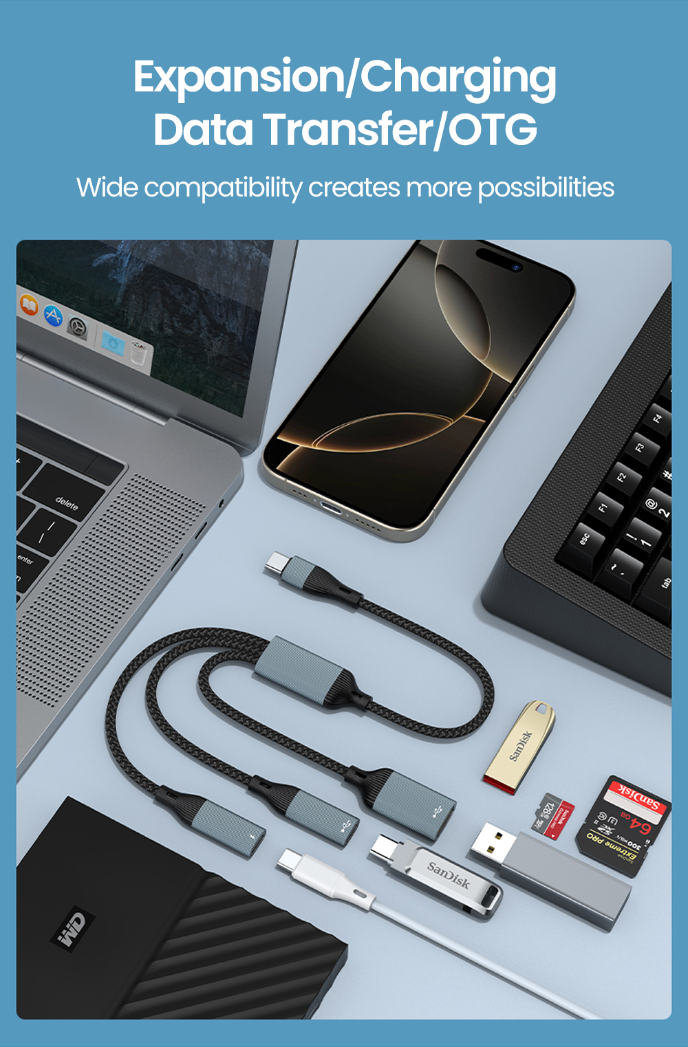 60W Fast Charging Multi-interface OTG Adapter Cable For Mouse Keyboard ...