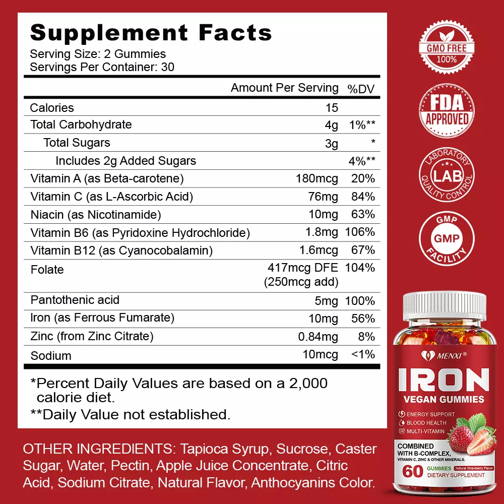 Iron Gummies 10mg - Energy & Immune Support, Hemoglobin Production ...