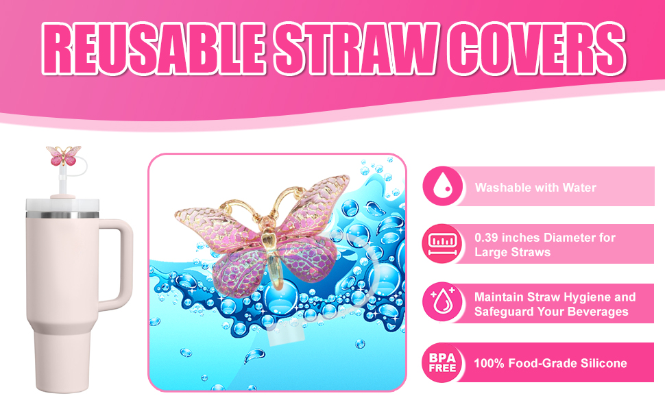 8mm 10mm Mermaid Straw Cover Tip Lid Diamond Silicone Reusable ...
