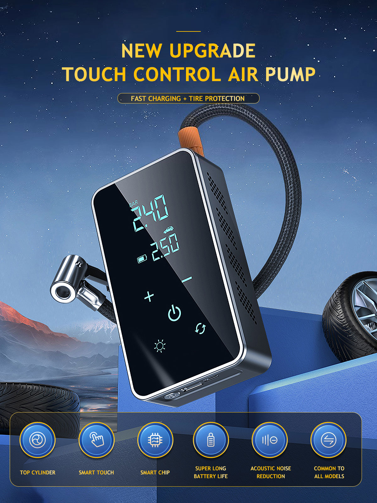 Portable Air Pump Digital 150PSI Rechargeable electric air pump air ...