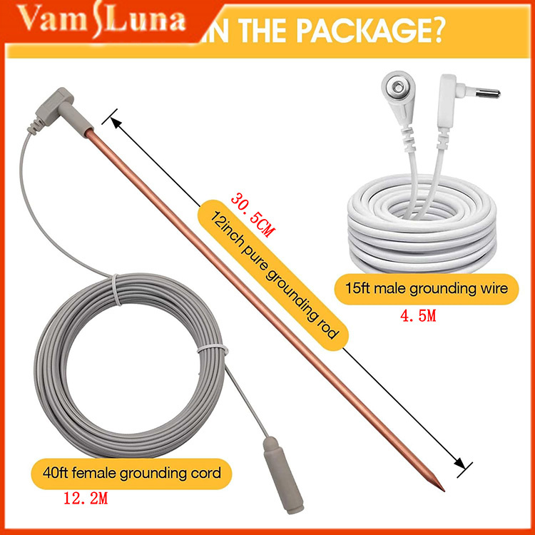 Pure Copper Grounding Rod With 12.2M Female Ground Cord 4.5M Earthing ...