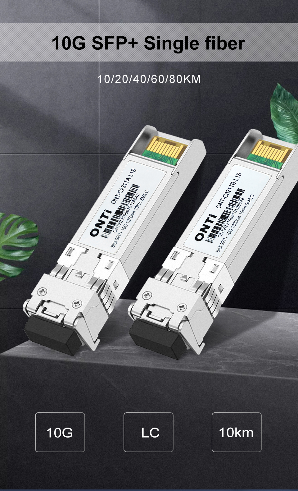 ONTi a Pair SFP+ Module 10G LC BIDI Single-mode Single Fiber 10KM ...