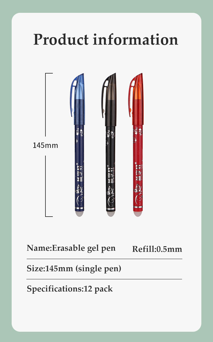 Erasable Gel Pen Set Rod 0.5mm Refills Muti-Colors ink Washable Handle ...