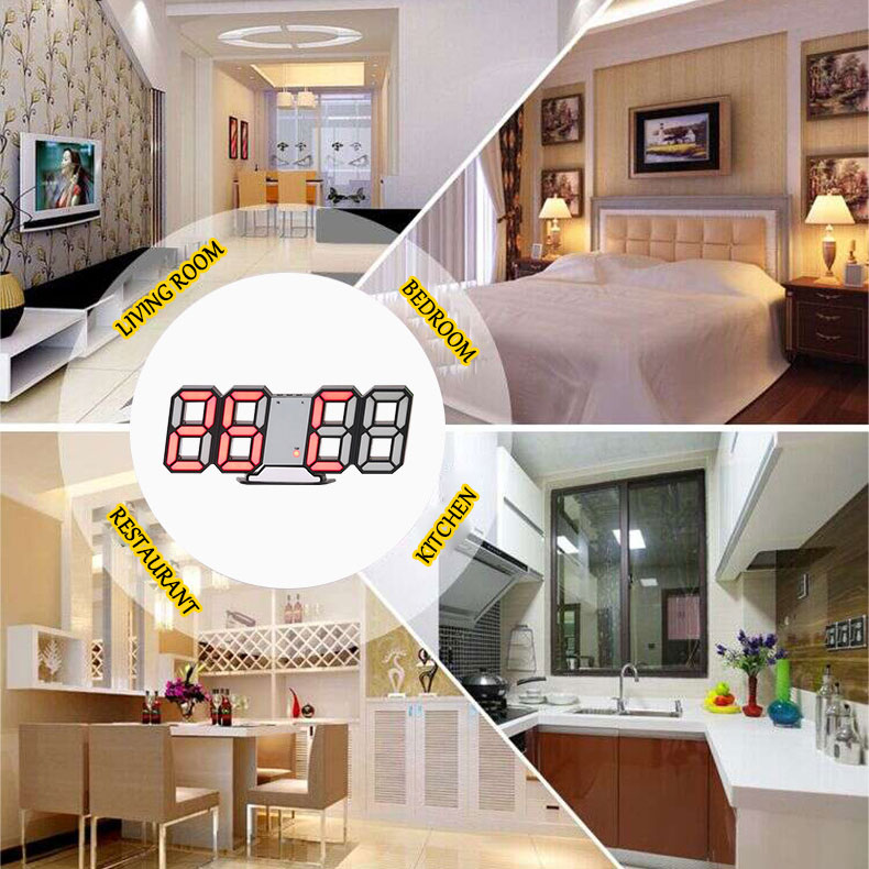 3D LED Digital Wall Clock Smart Wall Clock with Date Day and ...